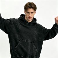 China Oversized Stone Wash Hoodies Long Sleeve Snow Wash Hoodie Black for sale