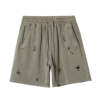 China 350GSM Sports Sweat Shorts Heavyweight Distressed Ripped Shorts Unisex for sale