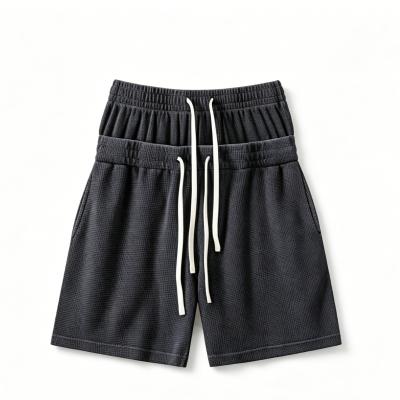 China Snow Wash Waffle Sweat Shorts Custom Print Vintage Oversized Shorts With Double Drawstring for sale