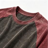 China 285G Heavy Cotton T Shirt Raglan Cut American Retro T Shirt Color Block for sale