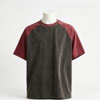 China 285G Heavy Cotton T Shirt Raglan Cut American Retro T Shirt Color Block for sale