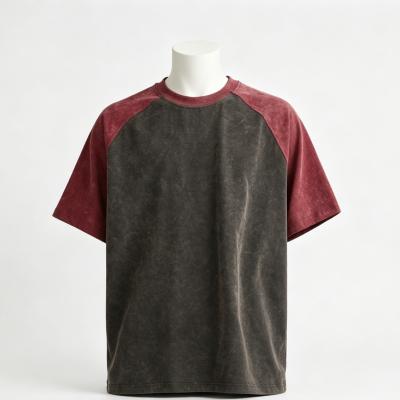 China 285G Heavy Cotton T Shirt Raglan Cut American Retro T Shirt Color Block for sale
