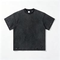 China Ripped Wash Basic Crew Neck Tee Grunge Loose Fit T Shirt 275GSM for sale