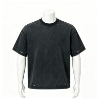China Ripped Wash Basic Crew Neck Tee Grunge Loose Fit T Shirt 275GSM for sale