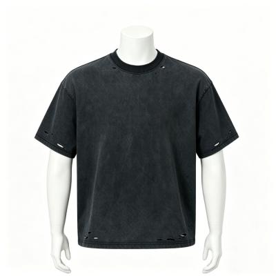 China Ripped Wash Basic Crew Neck Tee Grunge Loose Fit T Shirt 275GSM for sale