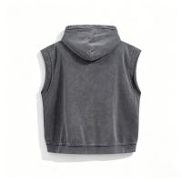 China 400GSM Hooded Zip Up Vest Vintage Ruin Wash Streetwear Gilet Oversized for sale