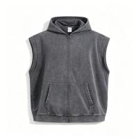 China 400GSM Hooded Zip Up Vest Vintage Ruin Wash Streetwear Gilet Oversized for sale