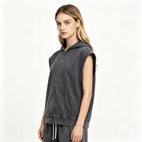 China 400GSM Hooded Zip Up Vest Vintage Ruin Wash Streetwear Gilet Oversized for sale