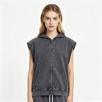 China 400GSM Hooded Zip Up Vest Vintage Ruin Wash Streetwear Gilet Oversized for sale