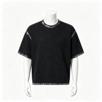 China Double Yarn Cotton Blend T Shirt Snow Wash Vintage Oversized Tee Blank for sale