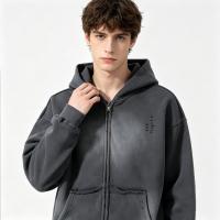 China 400g Stone Wash Hoodies Zip Up Fleece Lined Sweatshirt Custom Logo Oversized for sale