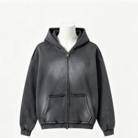 China 400g Stone Wash Hoodies Zip Up Fleece Lined Sweatshirt Custom Logo Oversized for sale