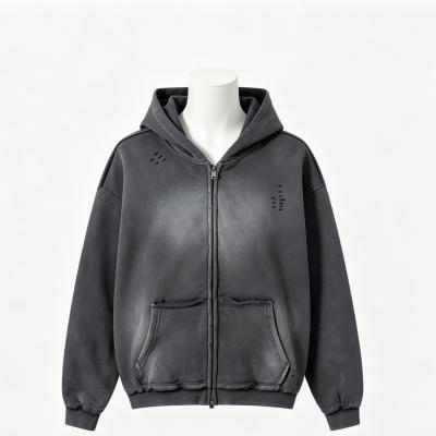China 400g Stone Wash Hoodies Zip Up Fleece Lined Sweatshirt Custom Logo Oversized for sale