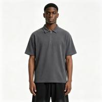 China Collared Unisex Polo T Shirts 325GSM Waffle Knit Polo Shirt Cotton Blend for sale
