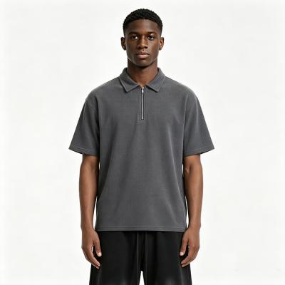 China Collared Unisex Polo T Shirts 325GSM Waffle Knit Polo Shirt Cotton Blend for sale