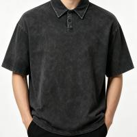 China Vintage Washed Heavyweight Polo Shirt Collared Washed Vintage T Shirt Half Sleeve For Teenagers for sale