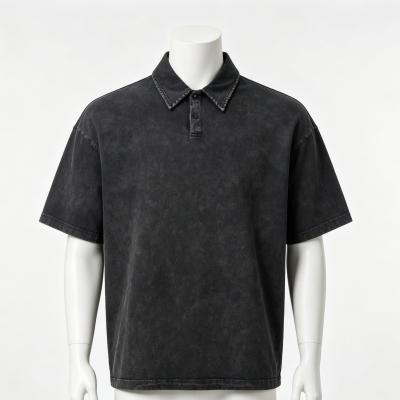 China Vintage Washed Heavyweight Polo Shirt Collared Washed Vintage T Shirt Half Sleeve For Teenagers for sale