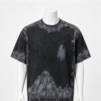 China Distressed Heavy Cotton T Shirts Short Sleeve Acid Wash T Shirt Retro Vintage for sale