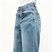 China Stone Washed Light Wash Baggy Jeans 5 Pocket High Waist Wide Leg Jeans Heavyweight for sale