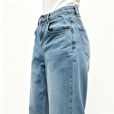 China Stone Washed Light Wash Baggy Jeans 5 Pocket High Waist Wide Leg Jeans Heavyweight for sale