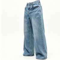 China High Waist Unisex Wide Leg Jeans Baggy Frayed Hem Wide Leg Jeans Light Washed for sale