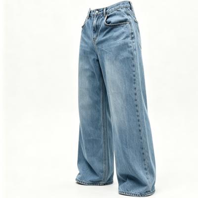 China High Waist Unisex Wide Leg Jeans Baggy Frayed Hem Wide Leg Jeans Light Washed for sale