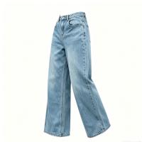 China High Waist Unisex Wide Leg Jeans Baggy Frayed Hem Wide Leg Jeans Light Washed for sale