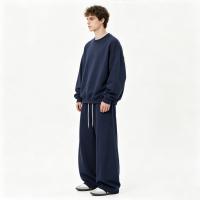 China Solid Color Denim Jeans Drawstring Mid Rise Wide Leg Pants Casual for sale