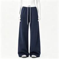 China Solid Color Denim Jeans Drawstring Mid Rise Wide Leg Pants Casual for sale