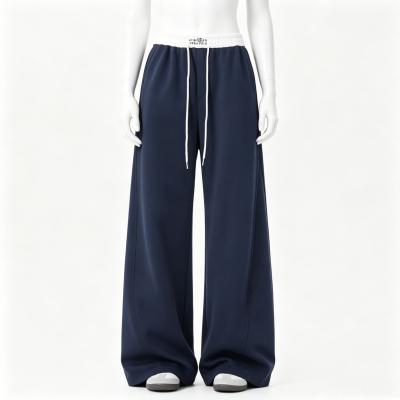 China Solid Color Denim Jeans Drawstring Mid Rise Wide Leg Pants Casual for sale