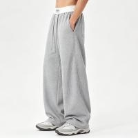 China Solid Color Denim Jeans Drawstring Mid Rise Wide Leg Pants Casual for sale
