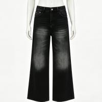 China Washed Straight Denim Pants Elastic Back Washed Denim Pants Black Blue for sale