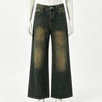China Washed Straight Denim Pants Elastic Back Washed Denim Pants Black Blue for sale
