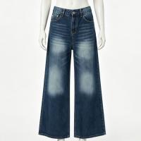 China Washed Straight Denim Pants Elastic Back Washed Denim Pants Black Blue for sale
