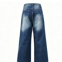 China Washed Straight Denim Pants Elastic Back Washed Denim Pants Black Blue for sale