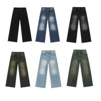 China Washed Straight Denim Pants Elastic Back Washed Denim Pants Black Blue for sale