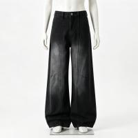 China Elastic Back Light Wash Frayed Hem Jeans Black Blue Lyocell Blend Wide Leg Jeans Washed for sale