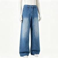 China Elastic Back Light Wash Frayed Hem Jeans Black Blue Lyocell Blend Wide Leg Jeans Washed for sale