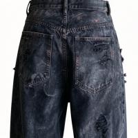 China Distressed Mid Rise Wide Leg Jeans Straight Fit Men's Jeans Black Gray for sale