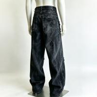 China Distressed Mid Rise Wide Leg Jeans Straight Fit Men's Jeans Black Gray for sale