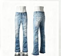 China Light Washed Men's Jeans Mid Rise Flare Denim Jeans With Whisker Detailing for sale