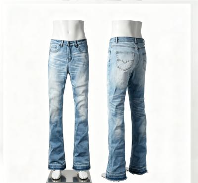 China Light Washed Men's Jeans Mid Rise Flare Denim Jeans With Whisker Detailing for sale