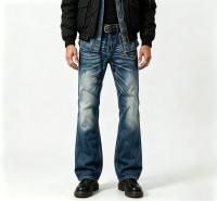 China Vintage Washed Men's Jeans Flare Mid Rise Jeans With Whisker Detailing for sale