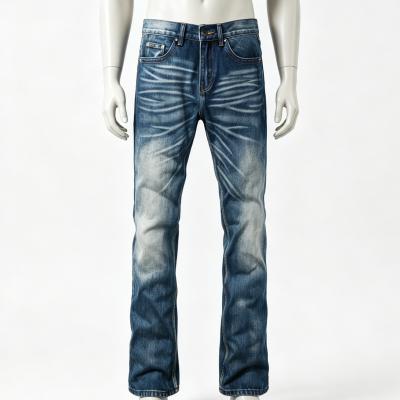 China Vintage Washed Men's Jeans Flare Mid Rise Jeans With Whisker Detailing for sale