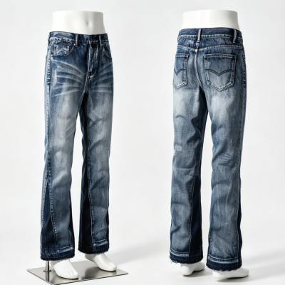 China Flare Patchwork Denim Jeans Mid Rise Streetwear Denim Pants With Whisker Detailing for sale
