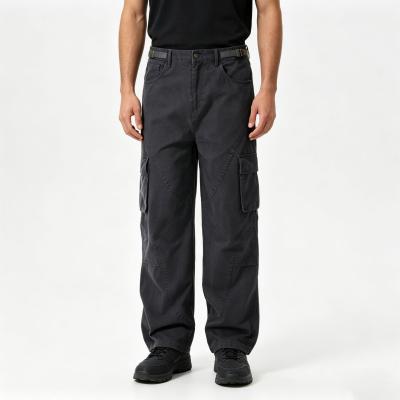 China Mid Rise Men's Jeans Washed Multi Pocket Cargo Pants Cotton for sale