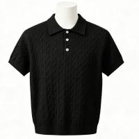 China Men’s Cable Knit Short Sleeve Polo Shirt Casual Breathable Solid Color Knitted Top for sale