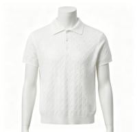 China Men’s Cable Knit Short Sleeve Polo Shirt Casual Breathable Solid Color Knitted Top for sale