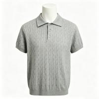 China Men’s Cable Knit Short Sleeve Polo Shirt Casual Breathable Solid Color Knitted Top for sale
