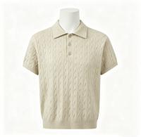 China Men’s Cable Knit Short Sleeve Polo Shirt Casual Breathable Solid Color Knitted Top for sale